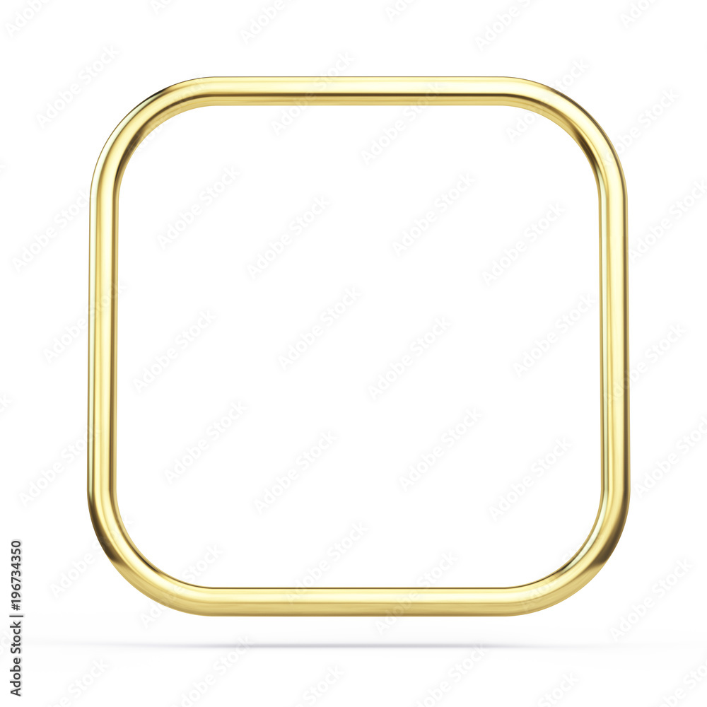 Gold frame square with rounded corners isolated on white. 3d rendering ...
