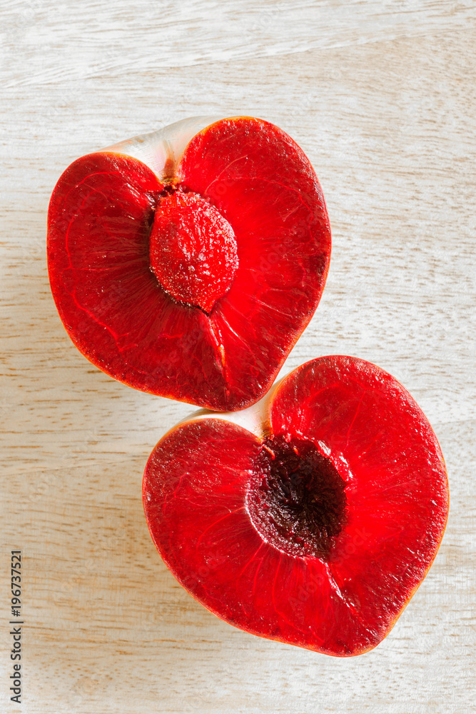 Watermelon plums an unusual variety with red flesh and green skin ...