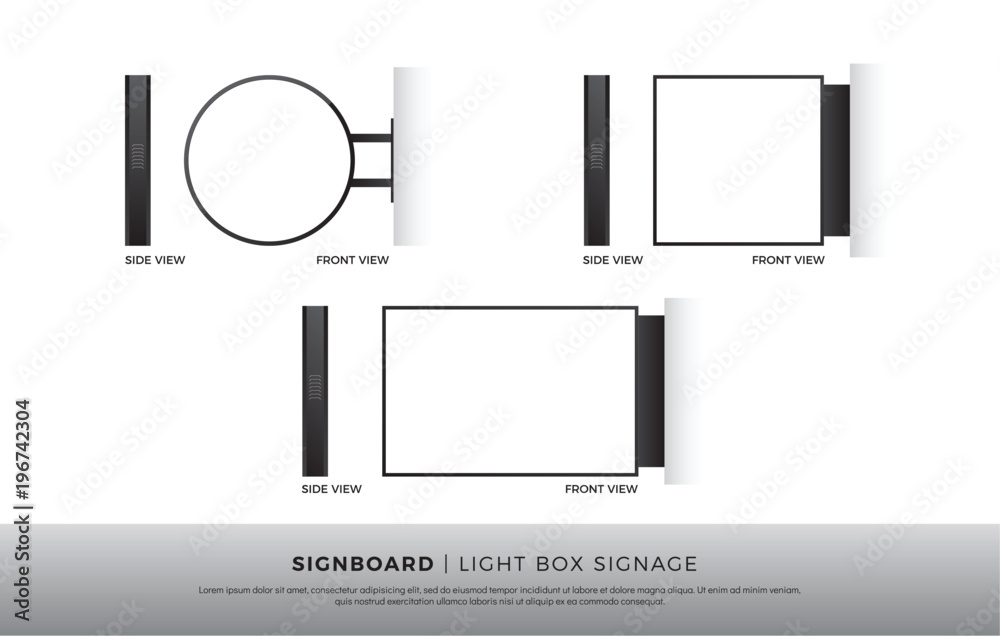 Signboard Blank Round, Square, Rectangle lightbox signage Mockup ...