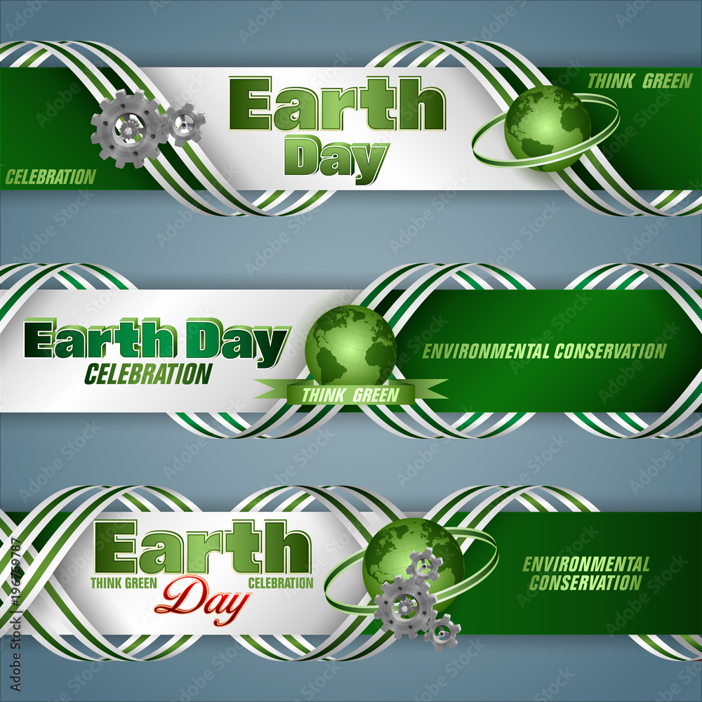 Set of banners background, design with texts, gear and green Earth ...