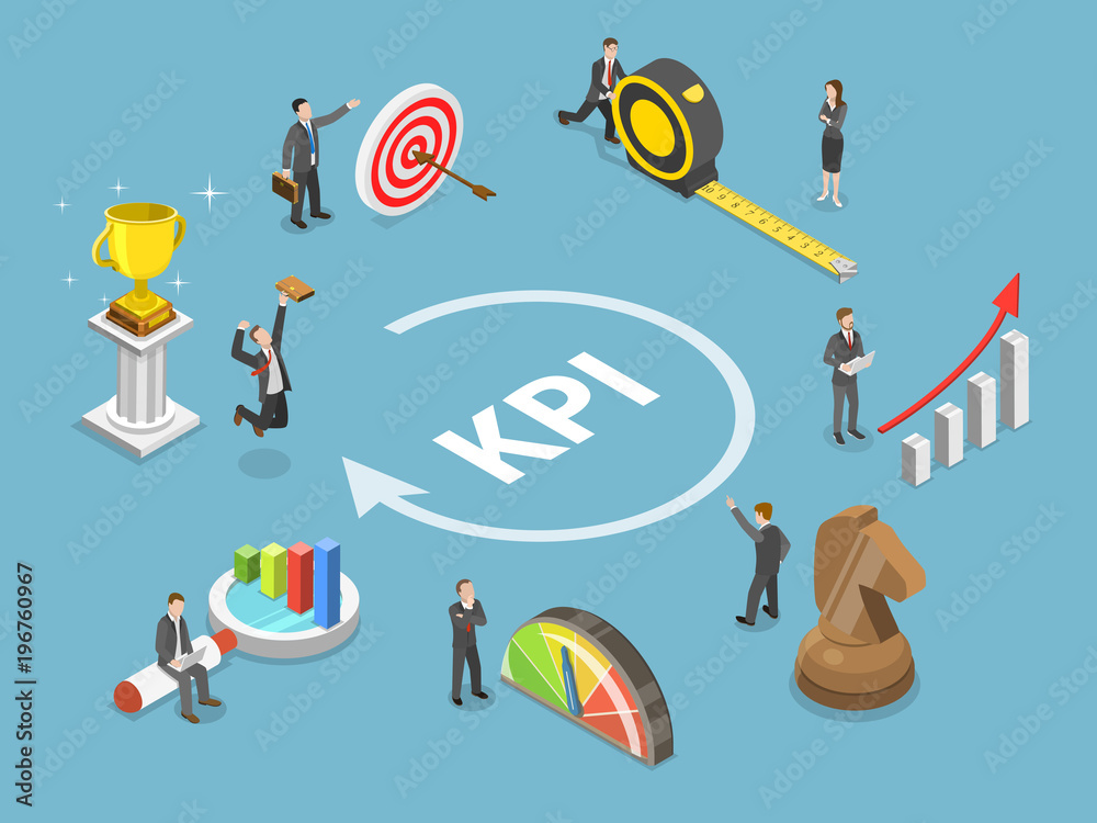 Key performance indicator flat isometric vector concept. Renders major ...