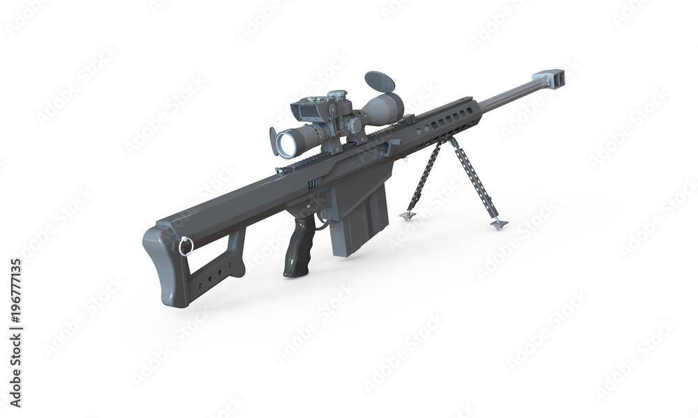 sniper rifle isolated on white. With telescopic scope standing on a ...