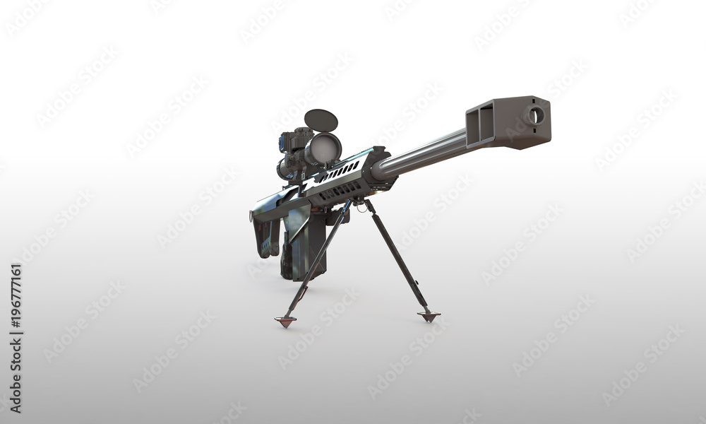 sniper rifle isolated on white. With telescopic scope standing on a ...