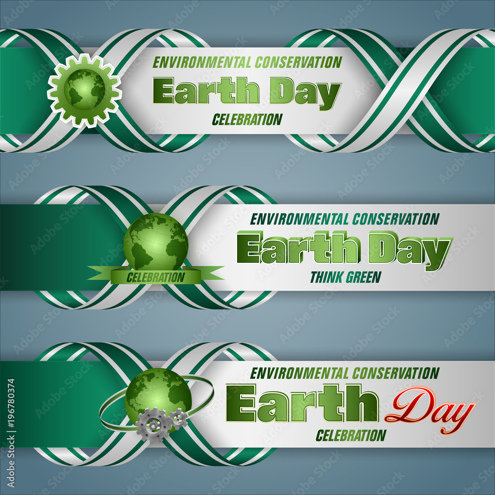 Set of banners background, design with texts, gear and green Earth ...