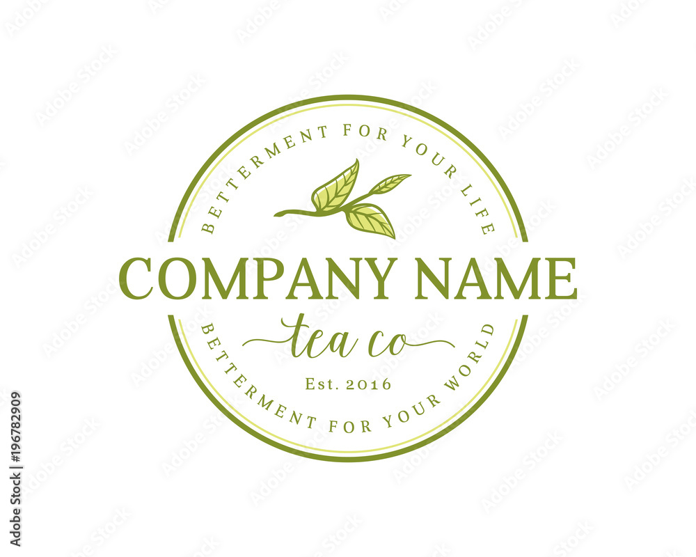 Line Art Leaf of the Tea Sign Symbol Vintage Circle Logo Company Vector ...