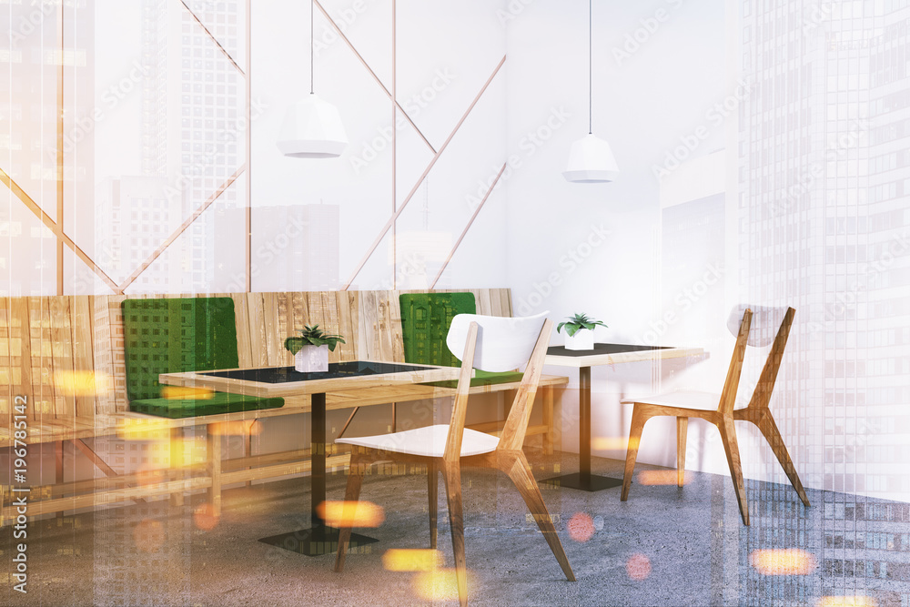White and green cafe corner toned Stock Photo | Adobe Stock