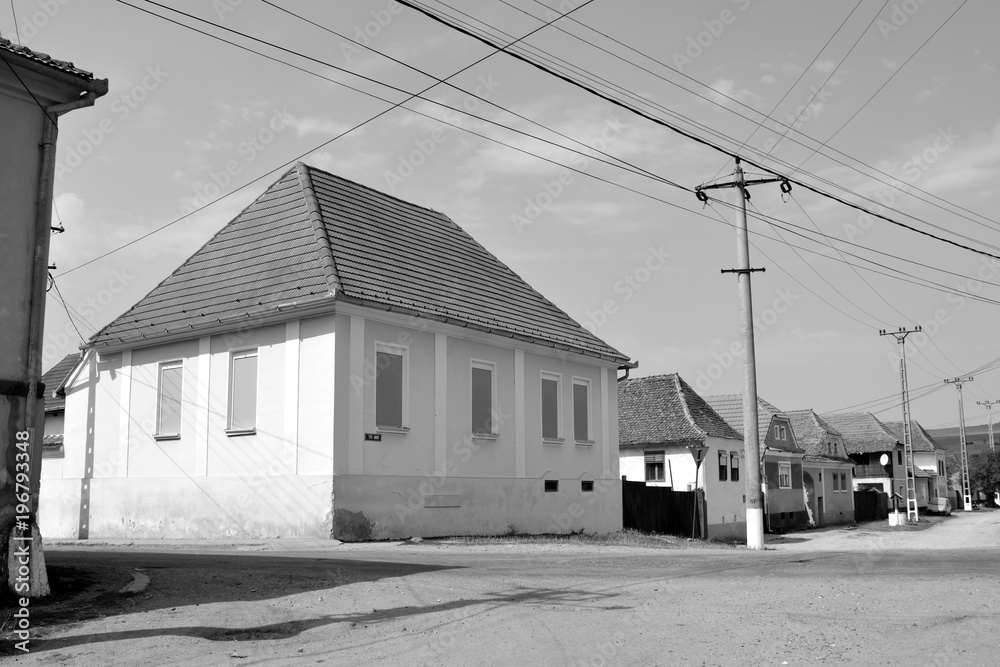Typical rural landscape and peasant houses in the village Mercheasa ...