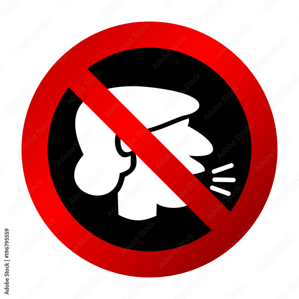 Simple, circular "No speaking allowed" sign. Red gradient sign, white ...