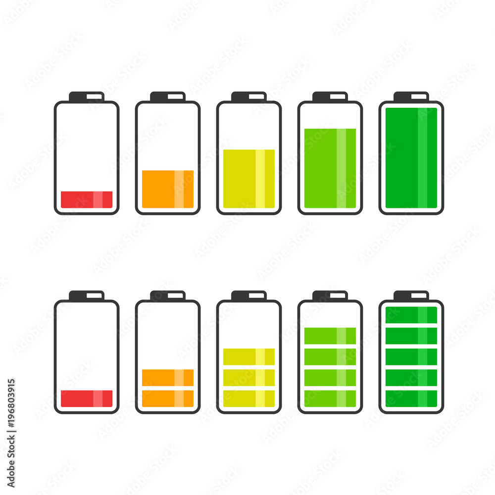 Battery Icon Set. Vector color battery energy symbol collection Stock ...