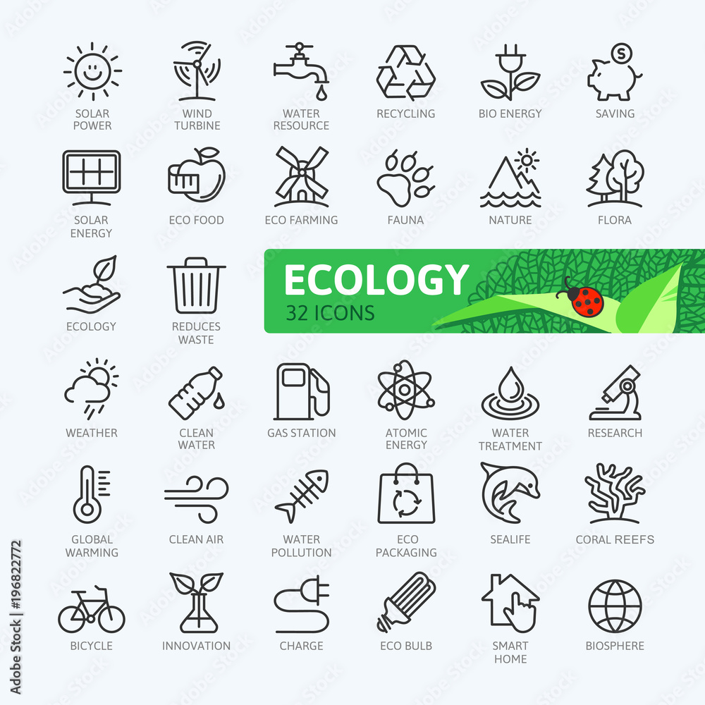 Ecology minimal thin line web icon set. Outline icons collection ...