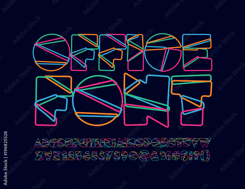 Vector original colorful Office Font. Abstract bright Alphabet Letters ...