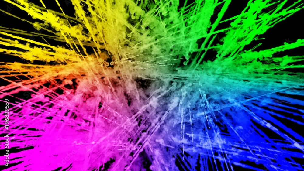 fireworks from paints isolated on black background with nice trails. explosion of colored powder ...