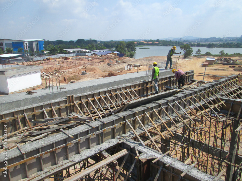 Fabrication work of building beam form work and reinforcement bar at ...