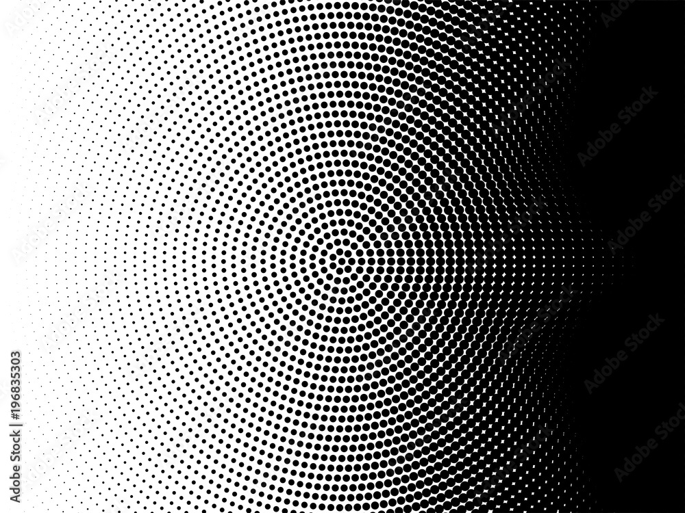 Radial halftone pattern texture. Vector black and white radial dot ...