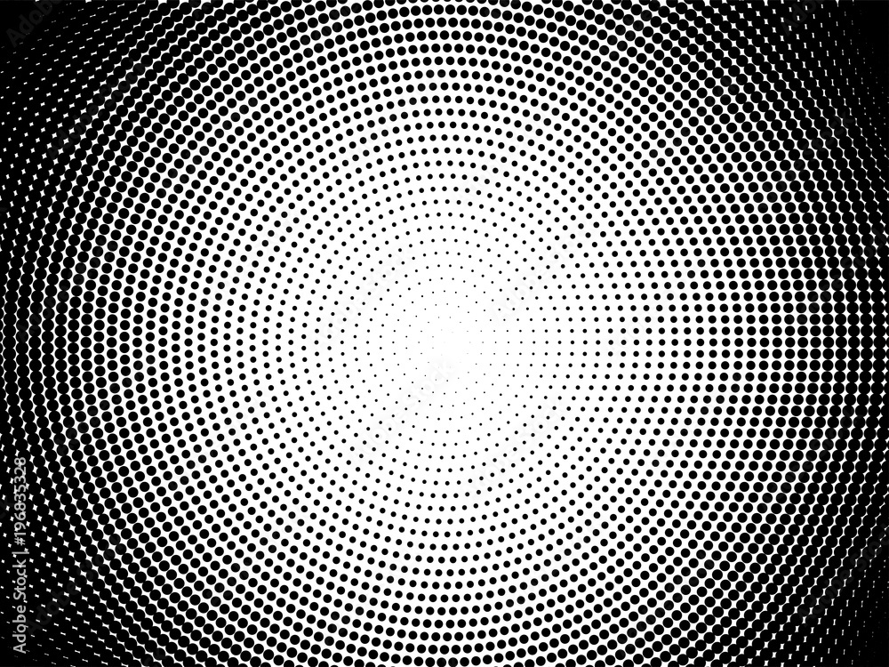 Radial halftone pattern texture. Vector black and white radial dot ...