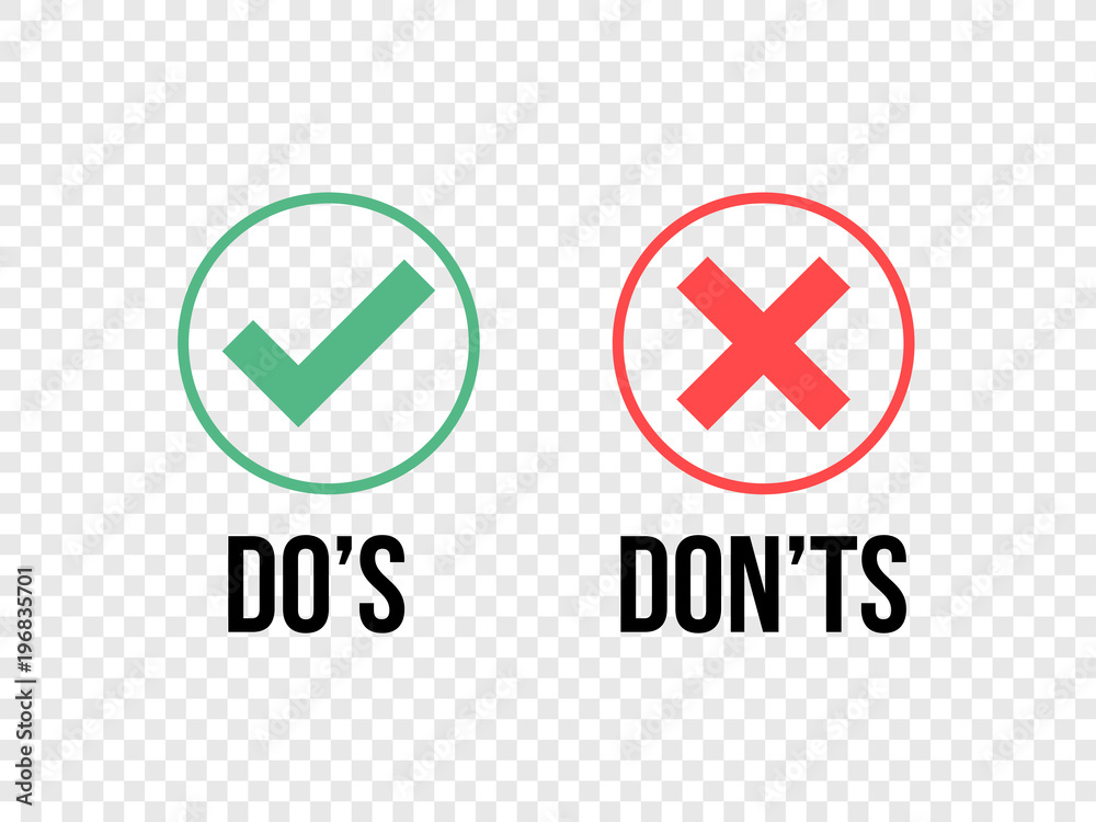 Do and Dont check tick mark and red cross icons isolated on transparent ...