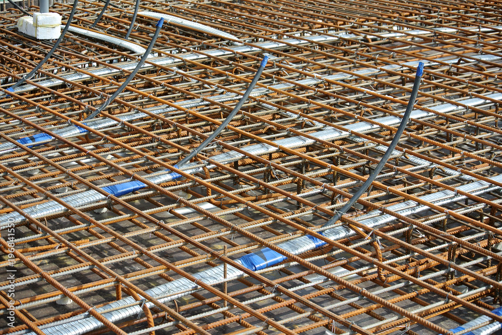 Pre-stress cable and tendons in lay in between floor slab reinforcement ...