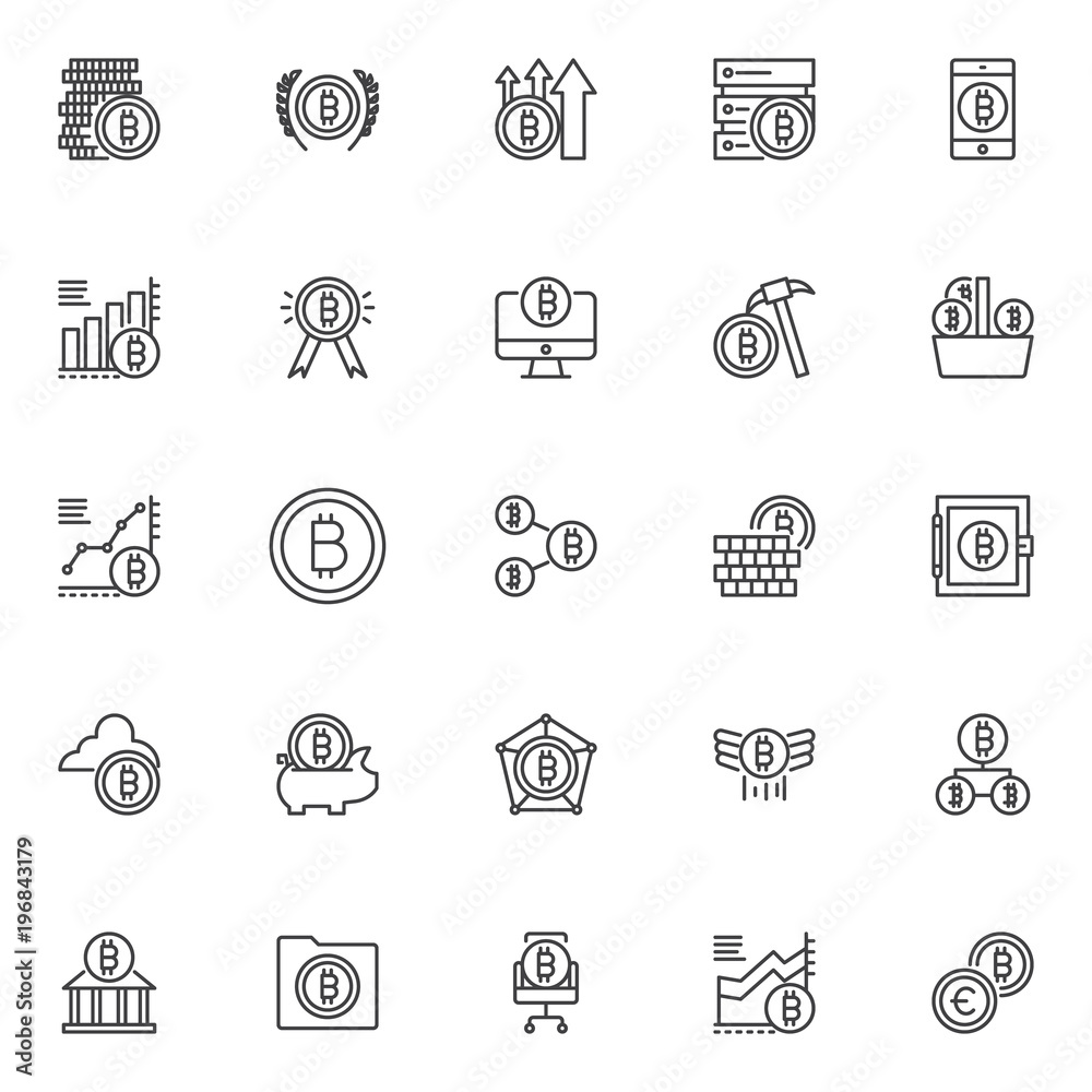 Bitcoin outline icons set. linear style symbols collection, line signs ...