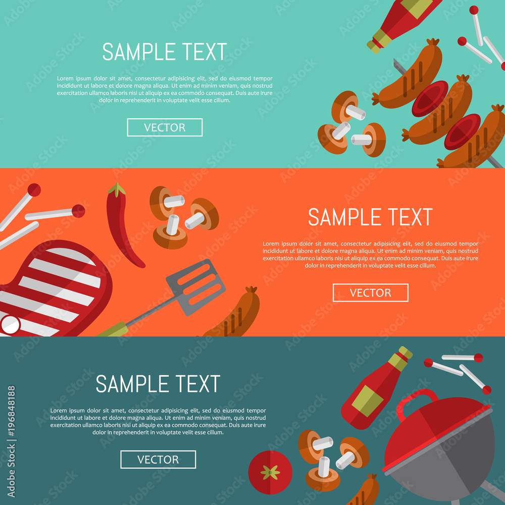BBQ website templates, vector illustrations. Barbecue banners with ...