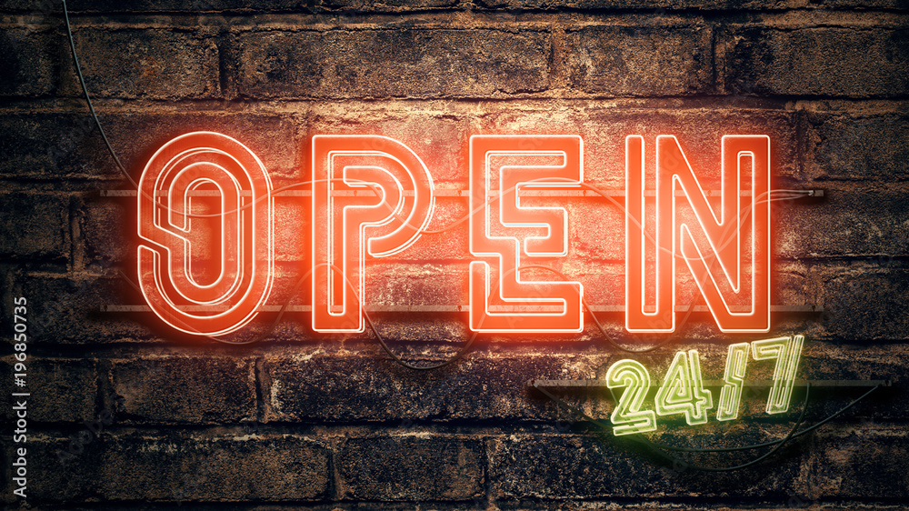 Open 24-7 Neon Sign Stock Photo | Adobe Stock