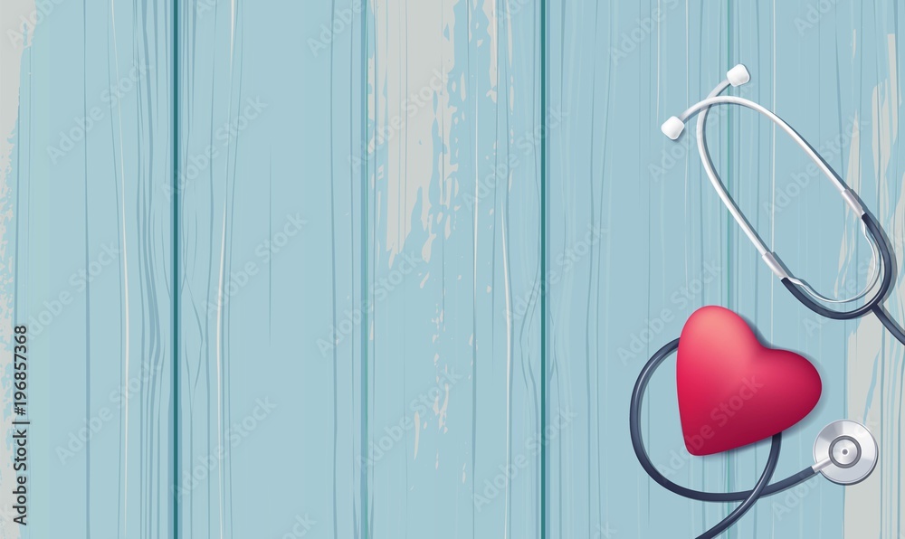 Pink heart and stethoscope on blue wooden background. Happy nurse day ...