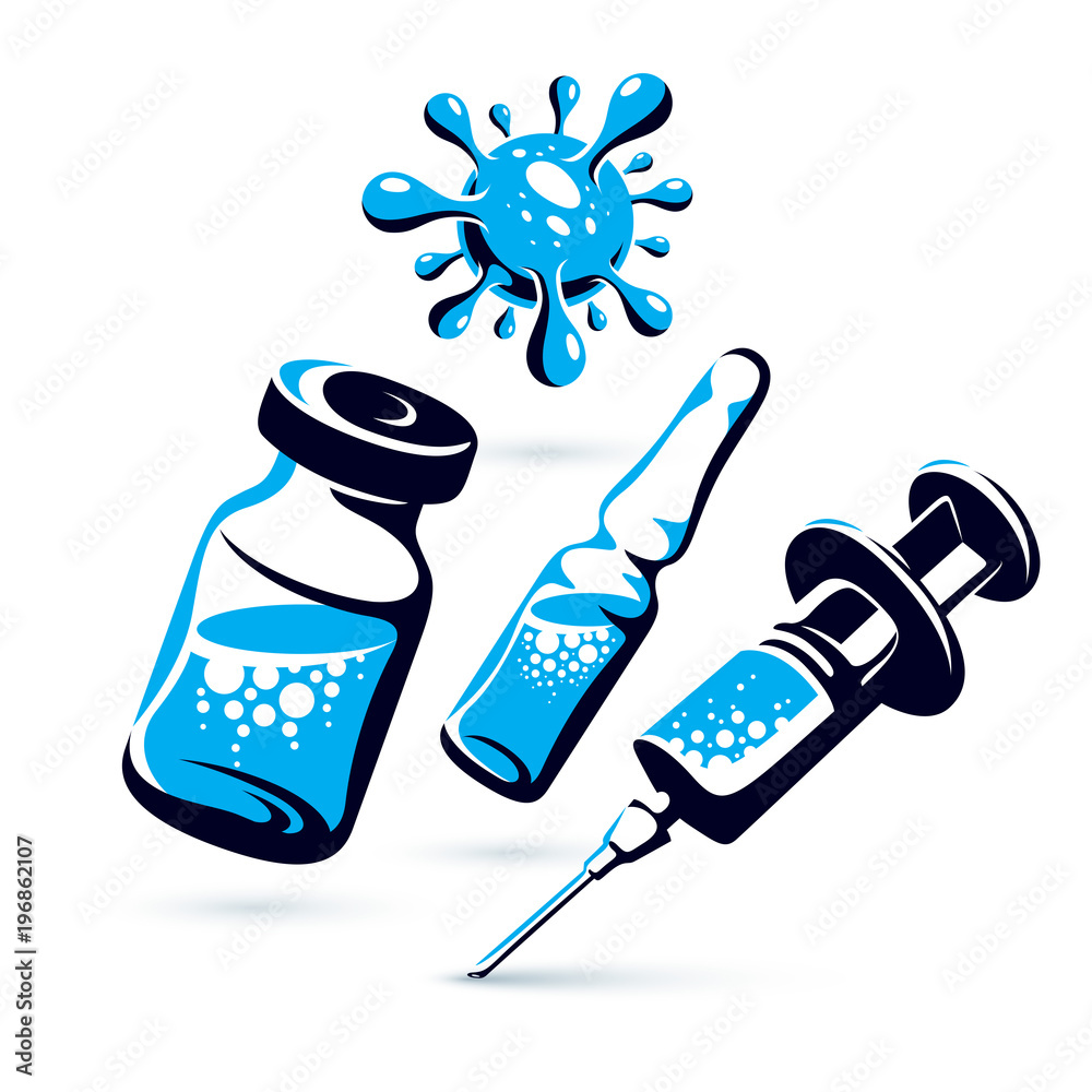 Vector graphic illustration of vial, ampoule with medicine and medical ...