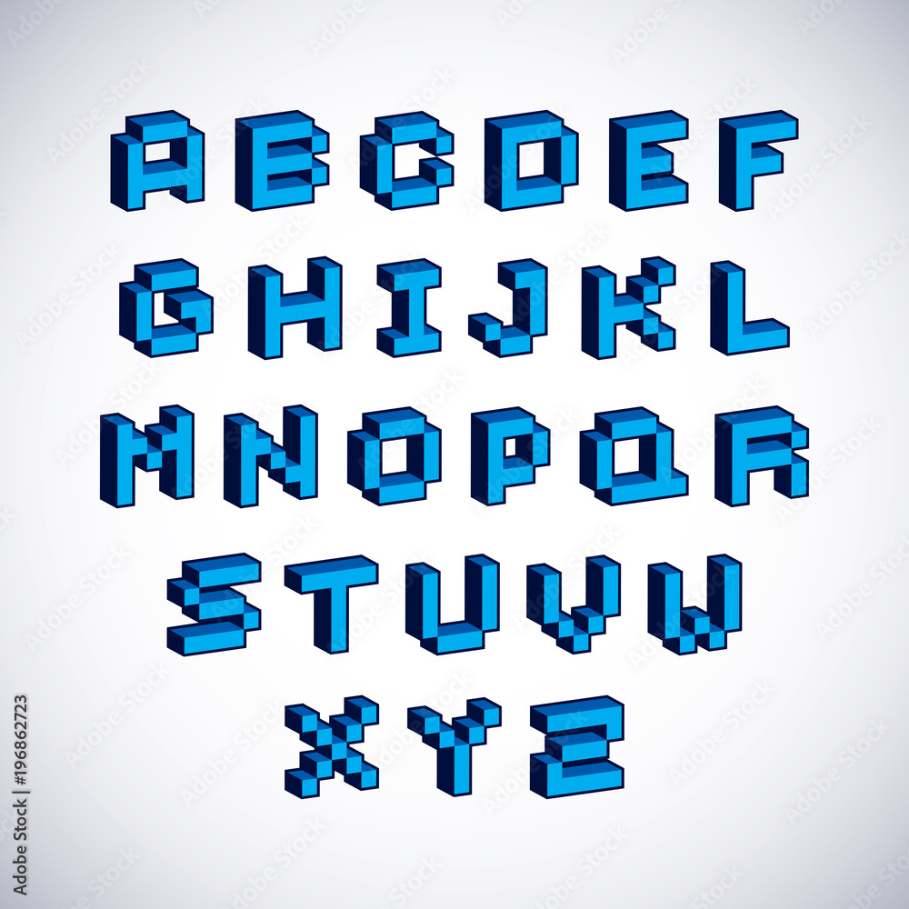 Vector font, typescript created in 8 bit style. Pixel art contemporary ...