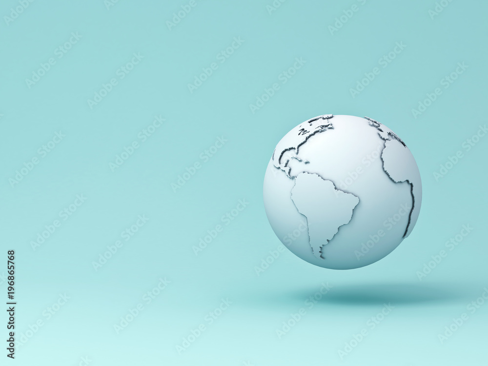 White earth globe isolated on light blue pastel color background with ...