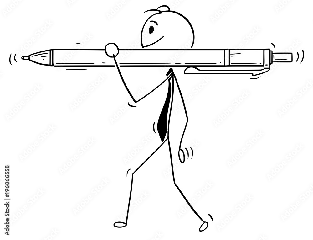 Cartoon stick man drawing conceptual illustration of businessman carry ...