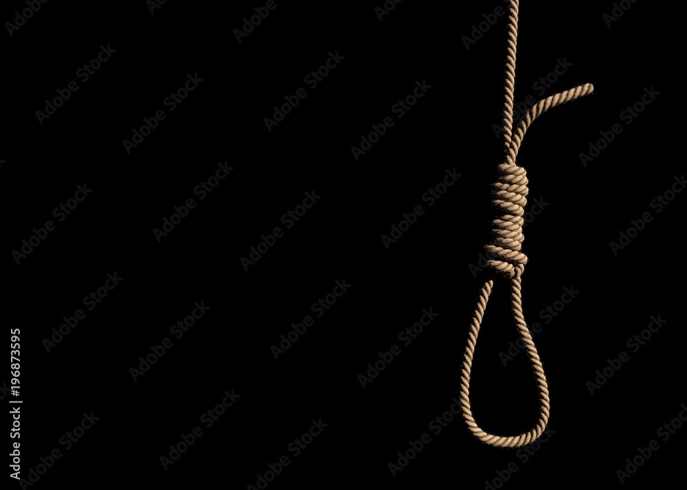 A fabric low poly suicide rope with slipknot placed on the white ...