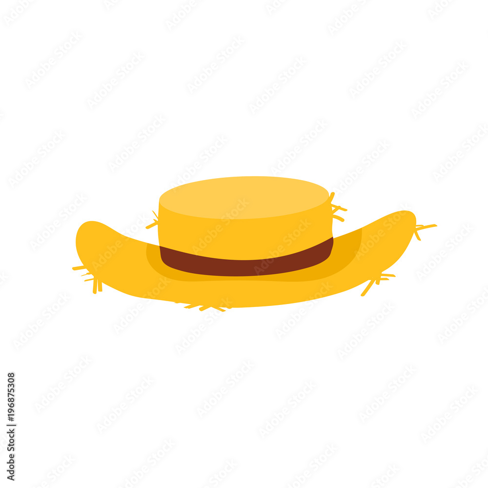 Straw hat in cartoon style. Farmer summer straw hat isolated on white ...