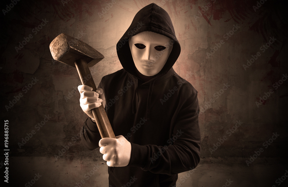 Armed assassin in an empty bloody room concept Stock-Foto | Adobe Stock