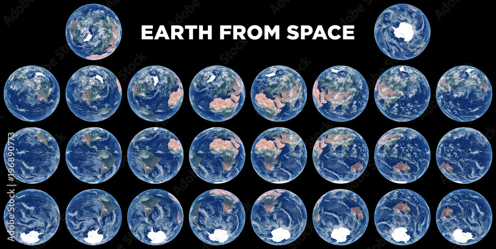 Earth from space. Set of satellite images of planet Earth. Realistic ...
