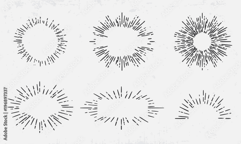 Sun burst vintage shapes collection set of sun ray frames retro raster ...