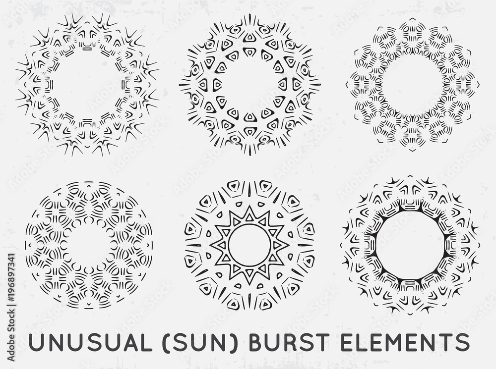 Sun burst vintage shapes collection set of sun ray frames retro raster ...