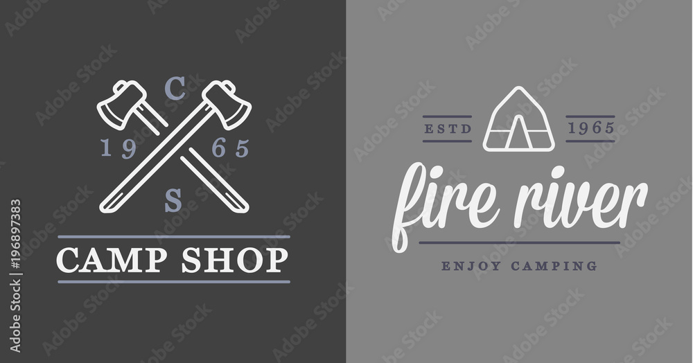 Set of Raster Camping Camp Elements and Outdoor Activity Icons ...