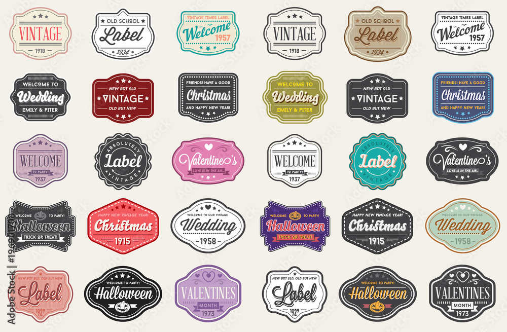 Raster Set of Vintage Retro Styled Premium Design Labels Stock ...