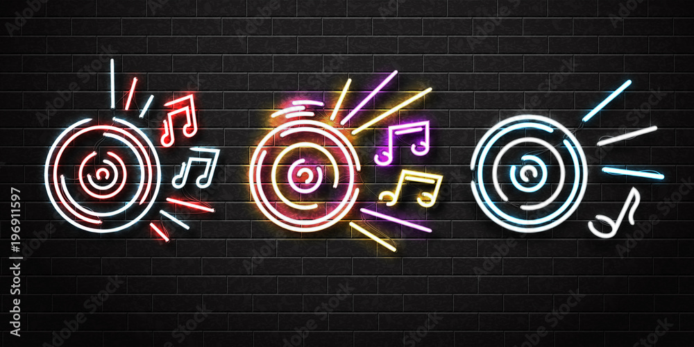 Vector set of realistic isolated neon sign of Dj logo for decoration ...
