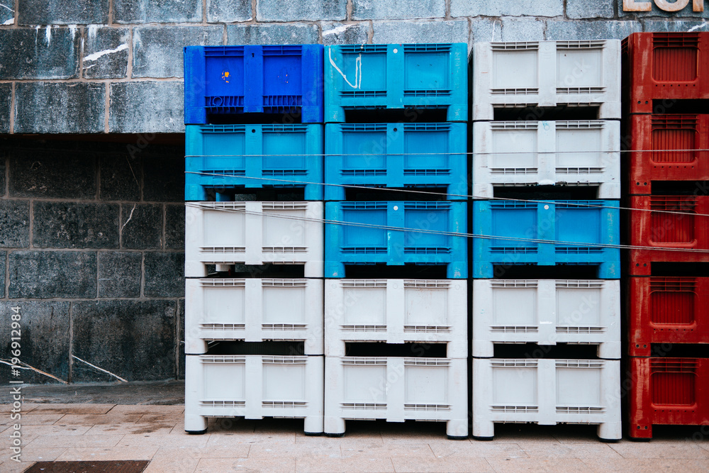 pile up of storage boxes Stock Photo | Adobe Stock