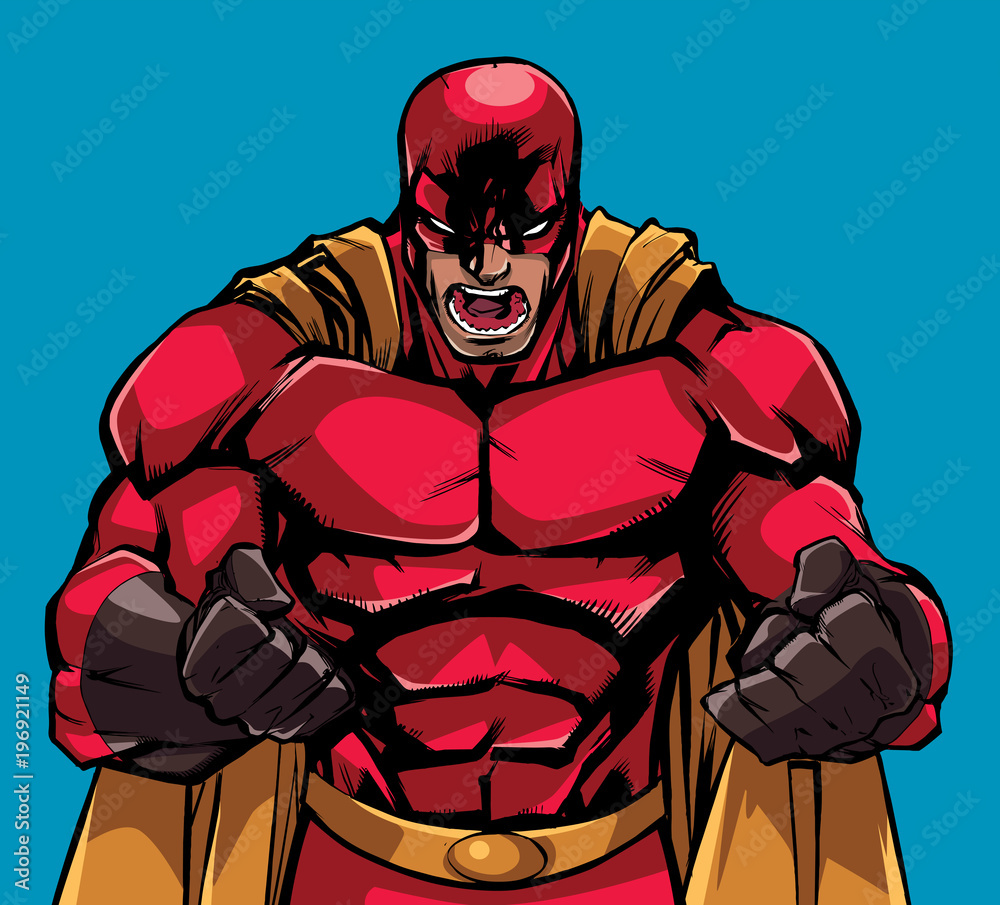 Raging Superhero Scream / Illustration of raging superhero with ...