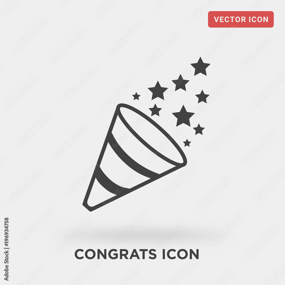 congrats icon on grey background, in black, vector icon illustration ...