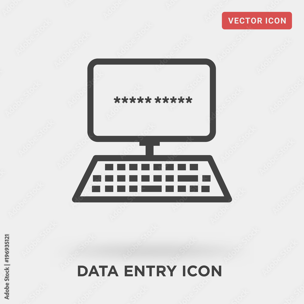 data entry icon on grey background, in black, vector icon illustration ...