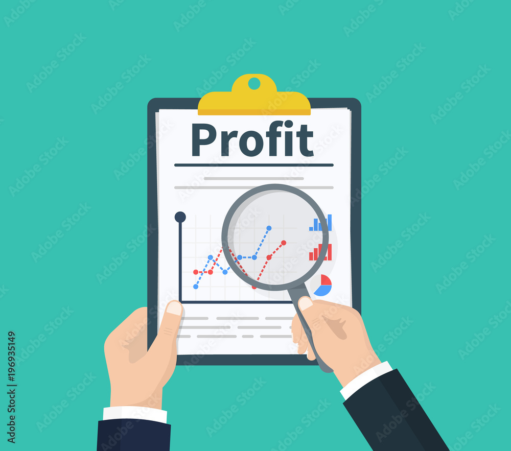 Man hold in hand clipboard with Profit. With statistical data with ...