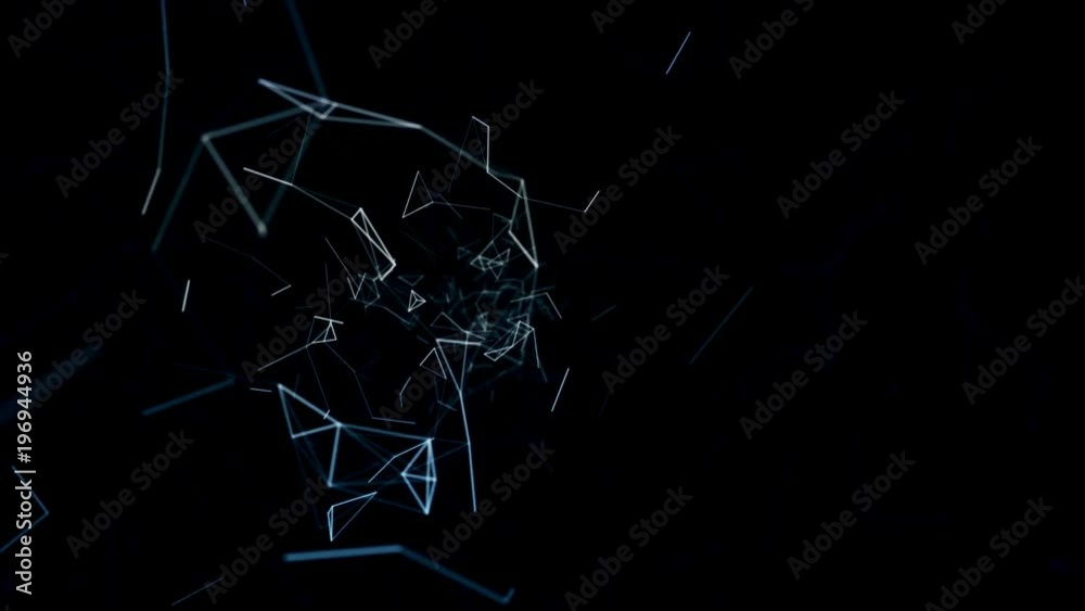 abstract blue plexus geometrical background with moving black lines and ...