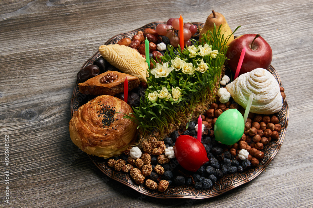 Novruz tray plate with Azerbaijan national pastry pakhlava , shekerbura ...