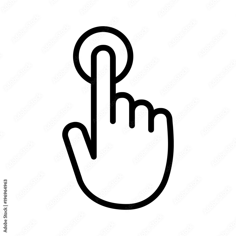Hand with finger touch or tap gesture line art vector icon for apps and ...