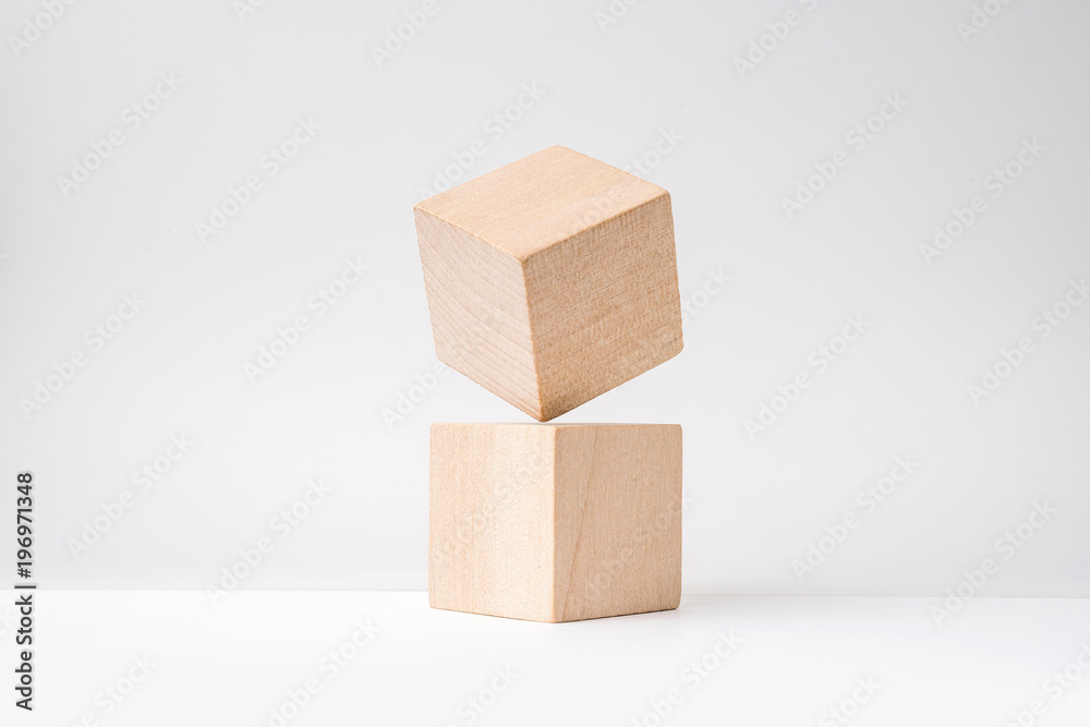Design concept - 2 abstract geometric real wooden cube with surreal ...