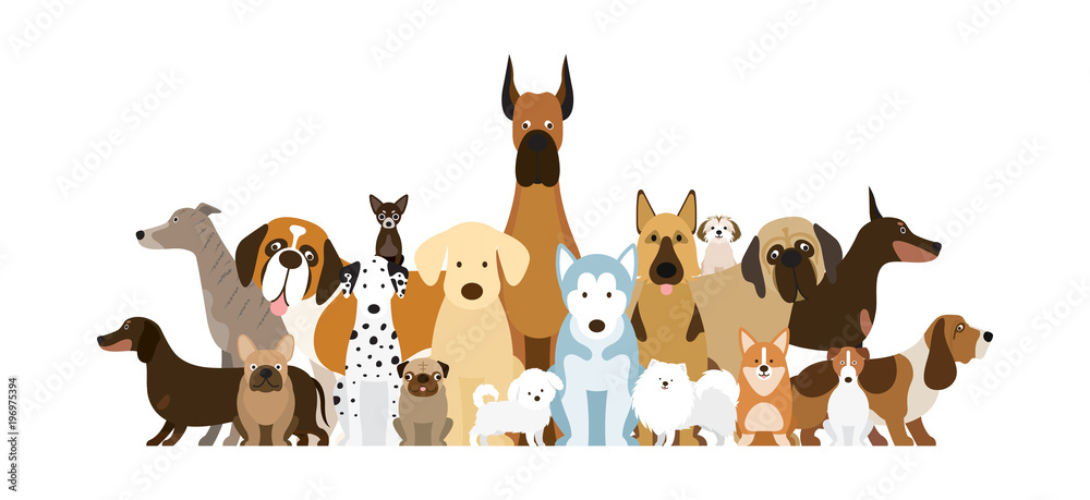 Poster Group of Dog Breeds Illustration, Various Size, Front and Side ...