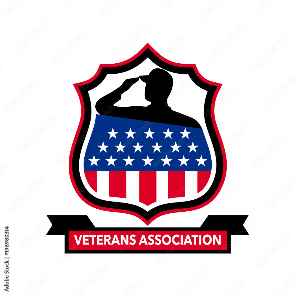 Icon retro style illustration of an American veteran soldier saluting ...