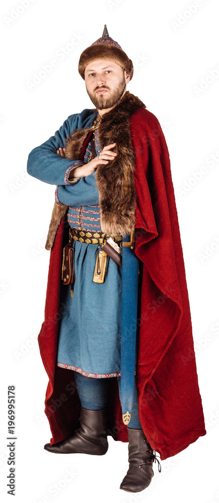 portrait of viking or slav with hauberk, isolated on white background ...